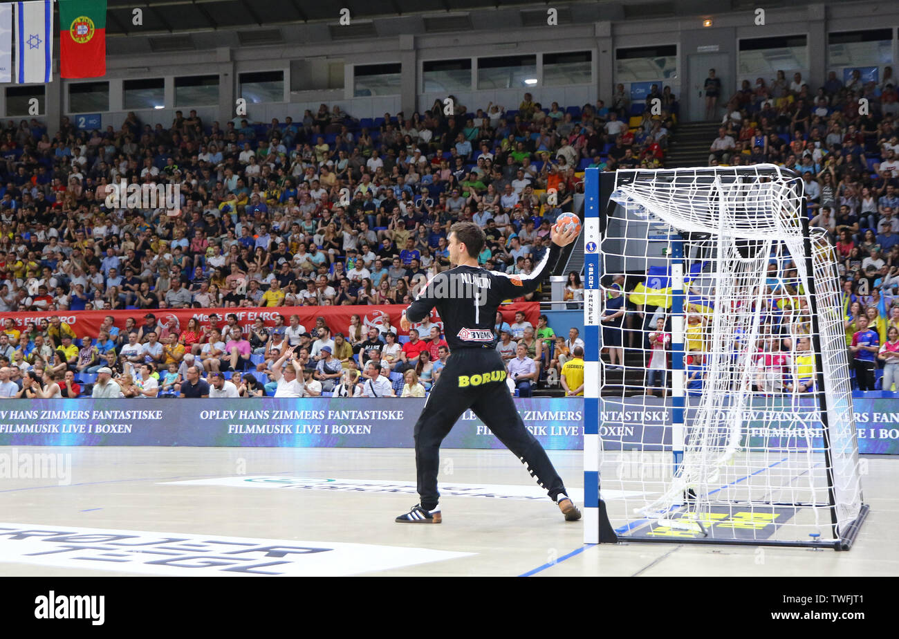 KYIV, UKRAINE - JUNE 12, 2019: Goalkeeper Niklas LANDIN JACOBSEN of ...