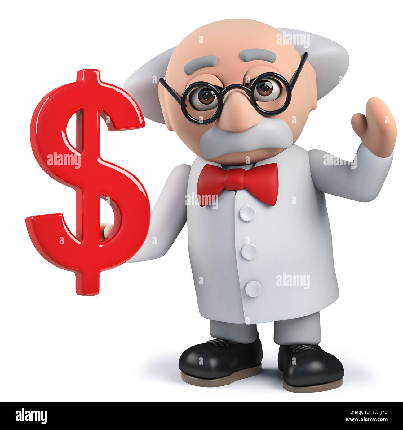 Render of a 3d mad scientist character holding US Dollar currency ...