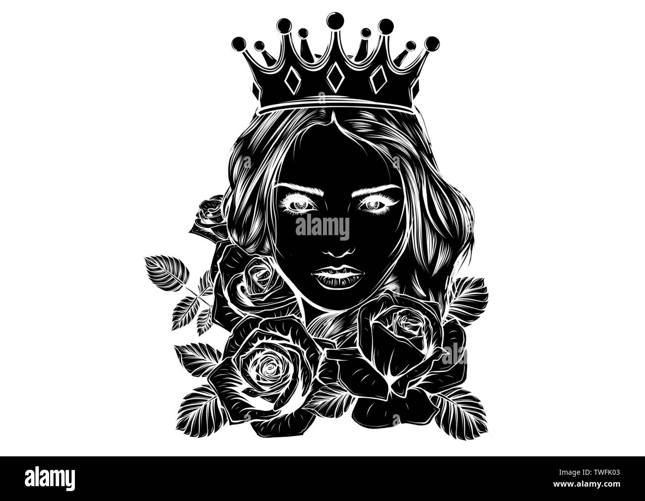 Beautiful girl in crown. Girl with long hair. Vector illustration for a ...