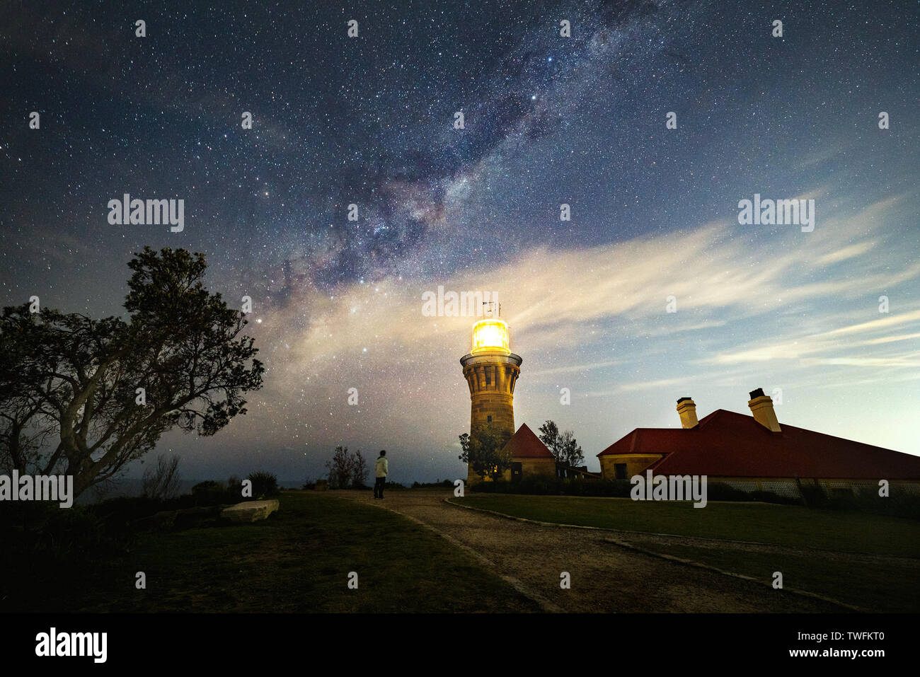 Lighthouse starry sky Stock Photo - Alamy