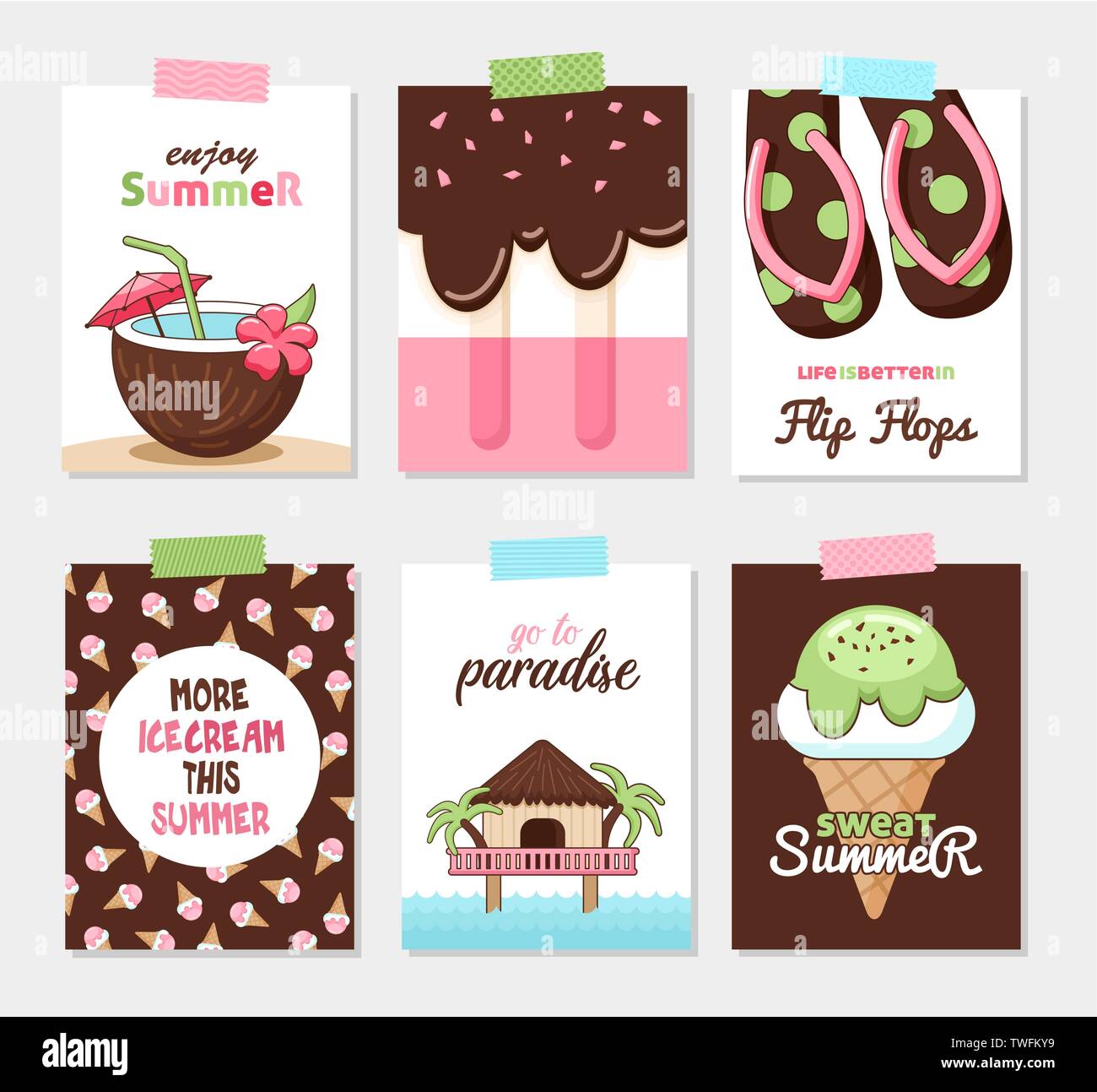 Vector set of bright summer cards. Beautiful summer posters with ...