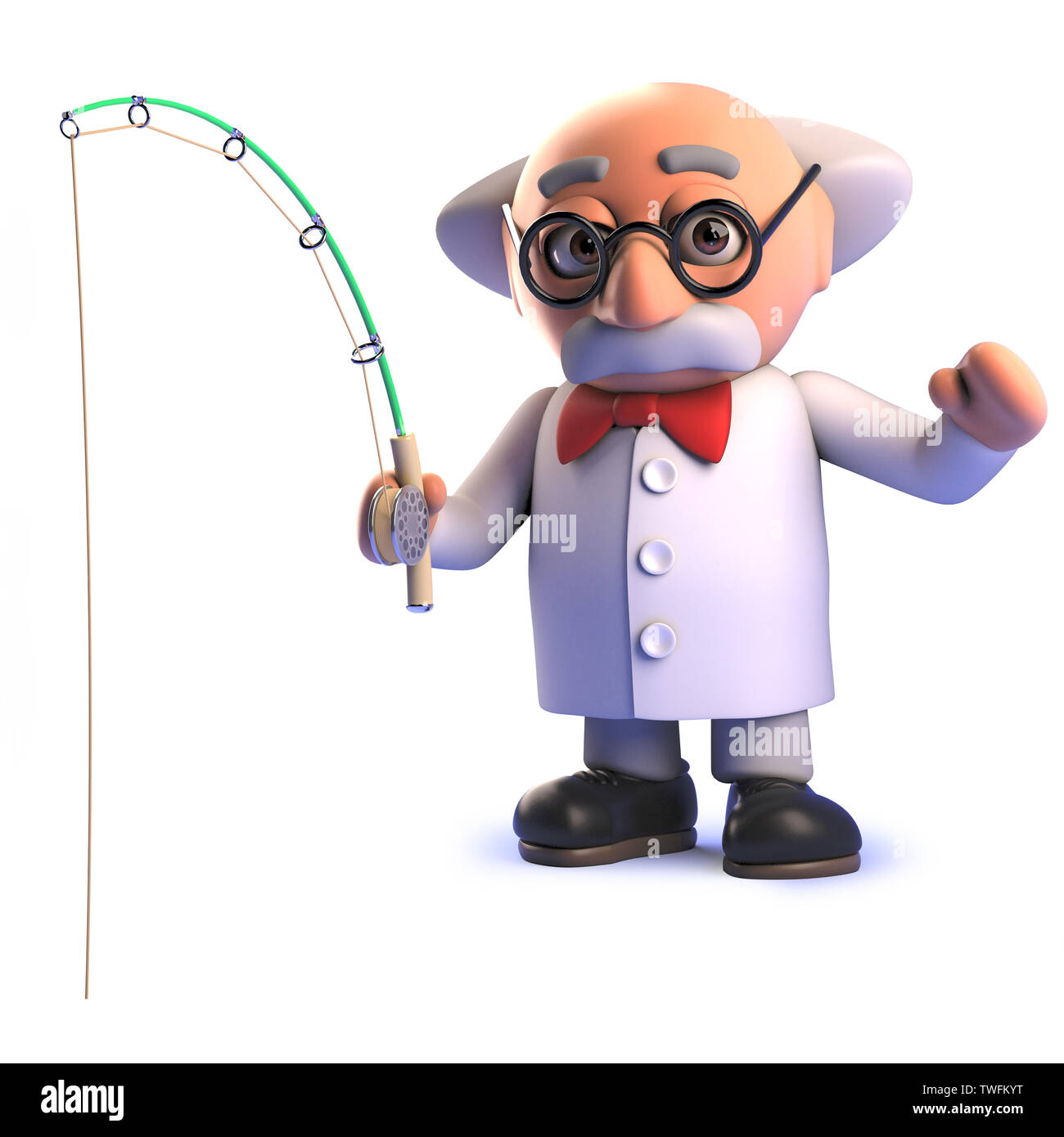 Rendered image of a 3d mad scientist professor character fishing with a ...