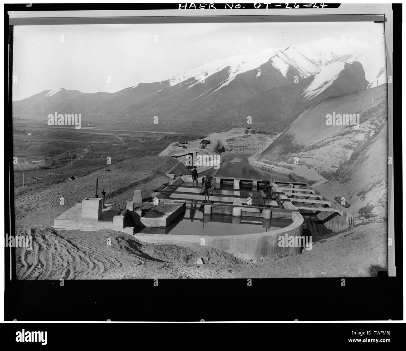POWER CANAL, COMPLETED FOREBAY, CA. 1908. VIEW TO NORTHEAST ...