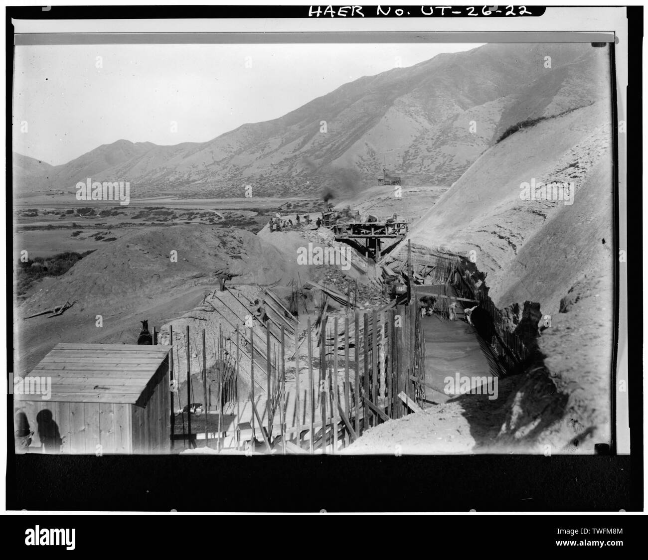 POWER CANAL, CONSTRUCTION OF FOREBAY, CA. 1908. VIEW TO NORTH ...