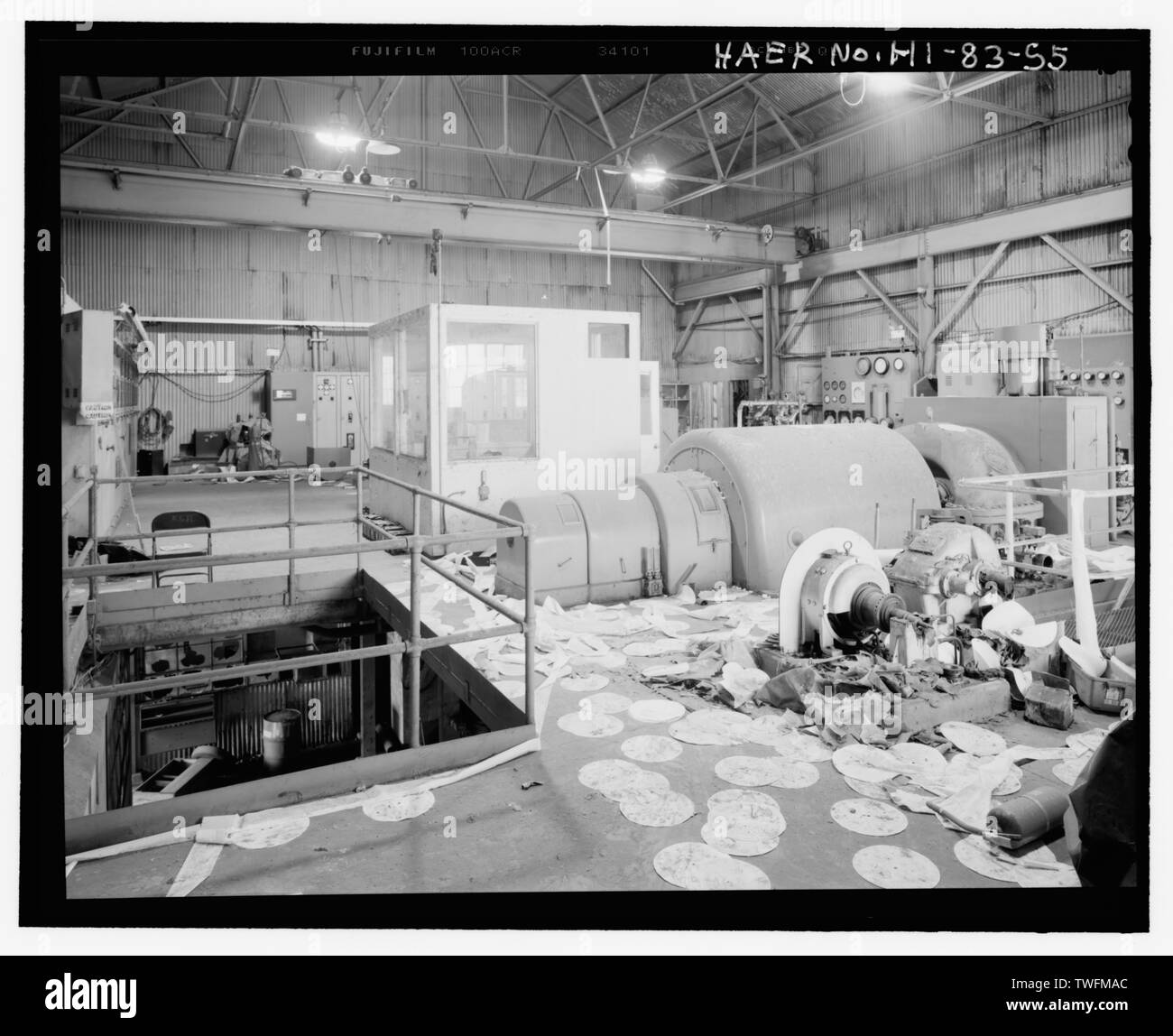 POWER HOUSE, DISMANTLED TURBO-GENERATOR IN RIGHT FOREGROUND WITH TURBO ...