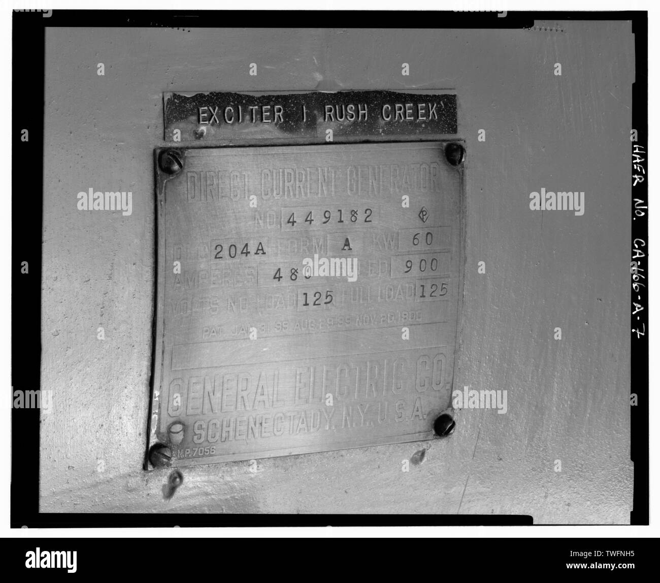 POWERHOUSE INTERIOR, DETAIL OF EXCITER No. 1 GENERAL ELECTRIC GENERATOR ...