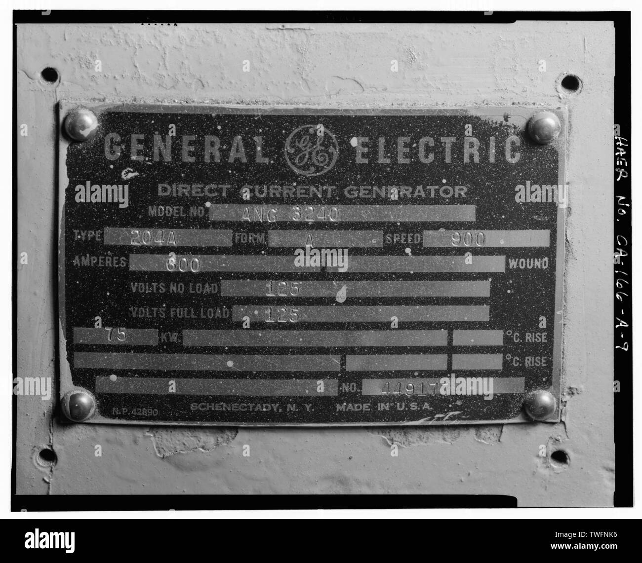 POWERHOUSE INTERIOR, DETAIL OF EXCITER No. 2 GENERAL ELECTRIC GENERATOR ...