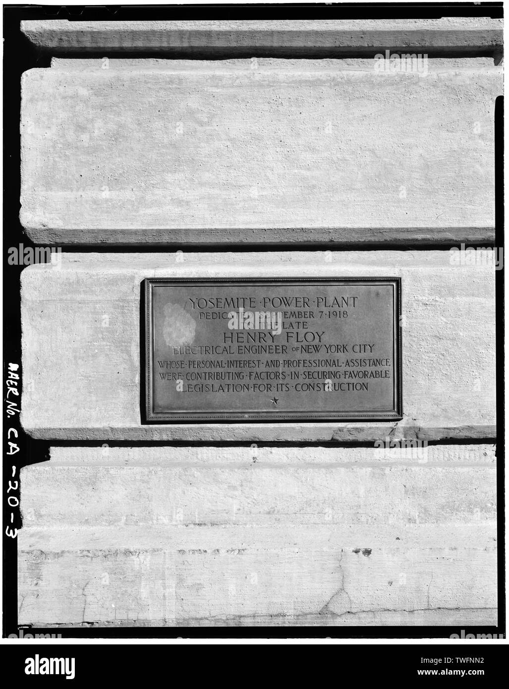 POWERHOUSE, PLAQUE ON SOUTH WALL AT ENTRY - Yosemite Hydroelectric ...