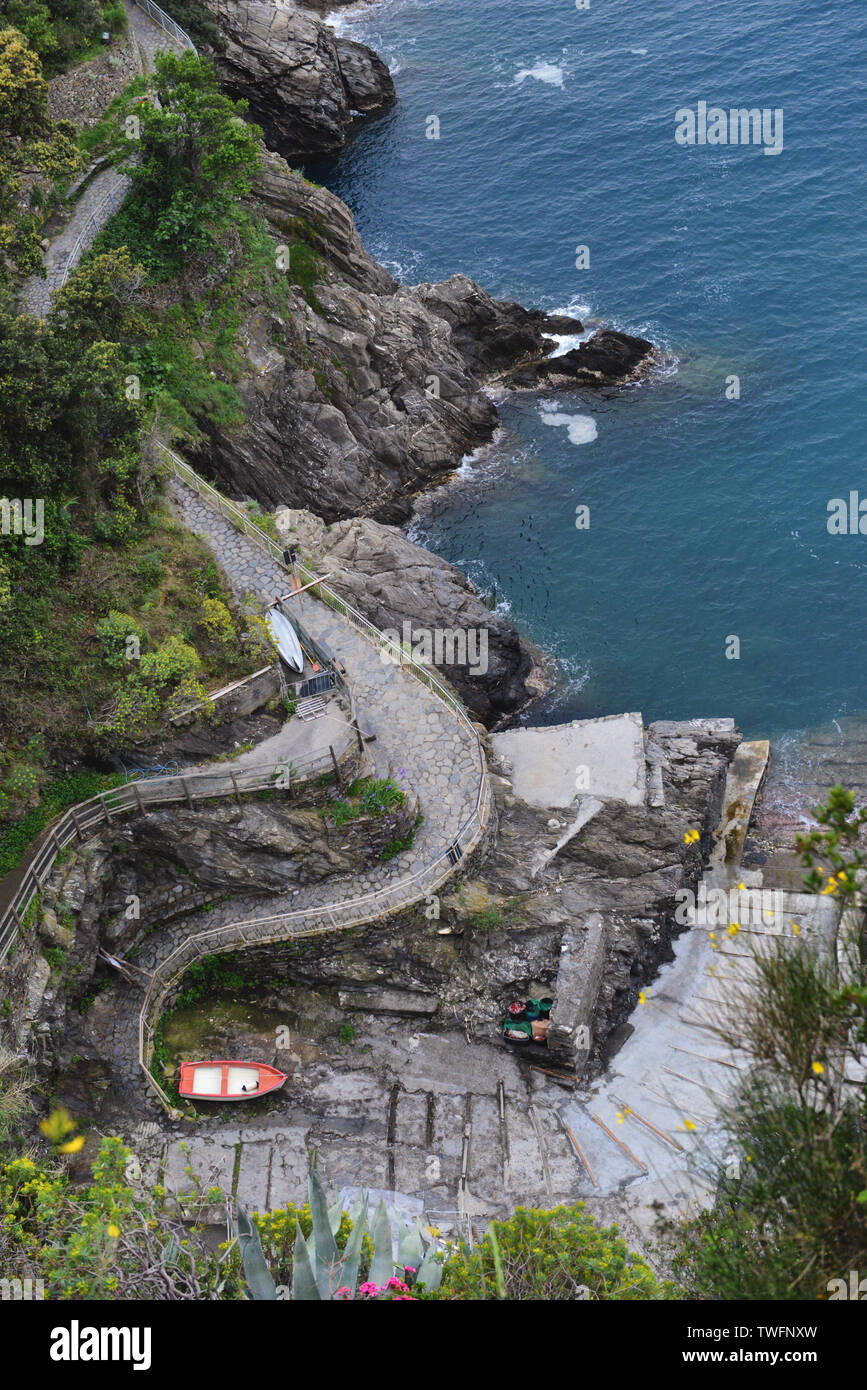 Aerial view of a winding footpath to the sea, Italy Stock Photo - Alamy