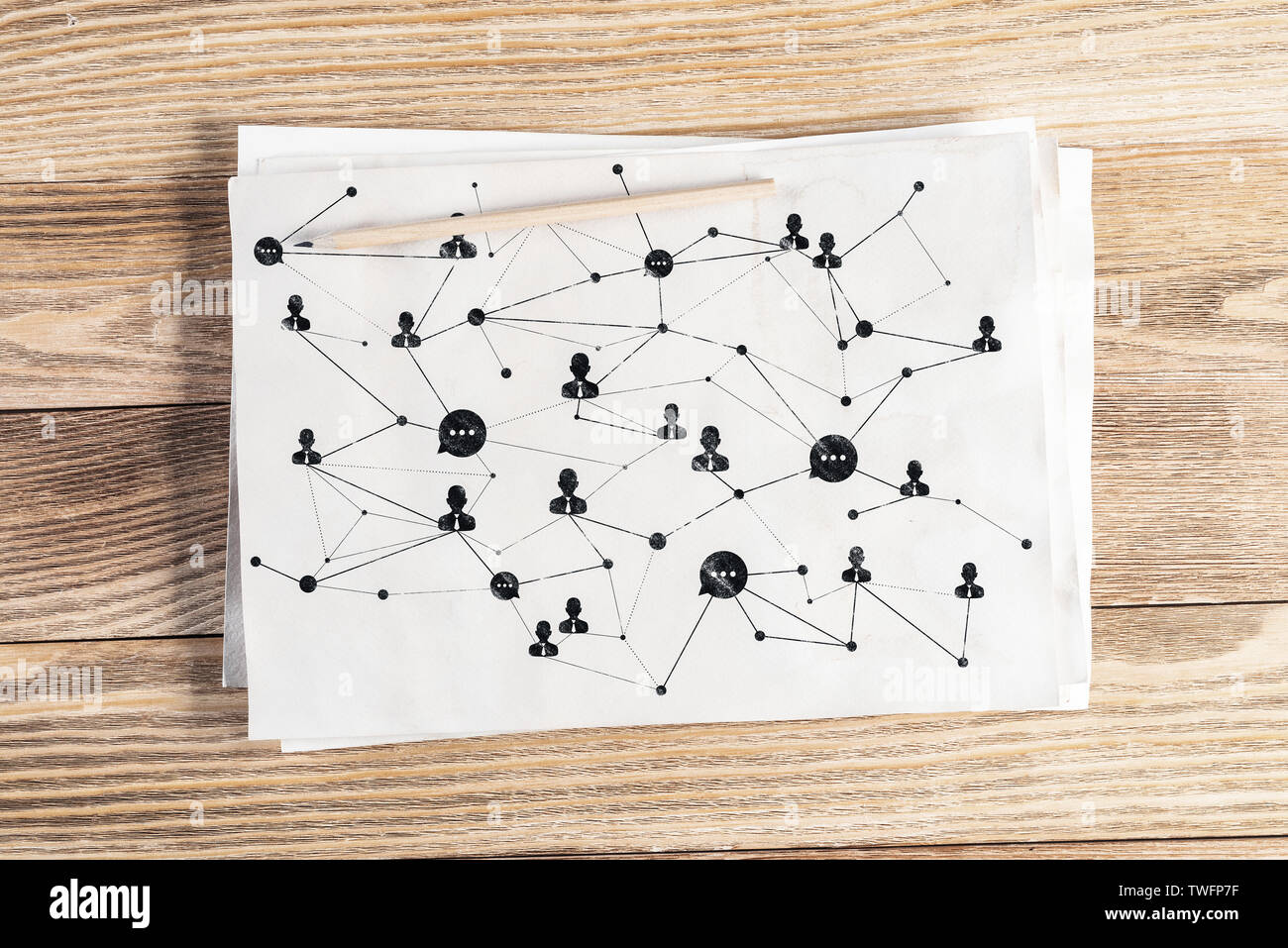 Social network structure pencil hand drawn with human icons and ...