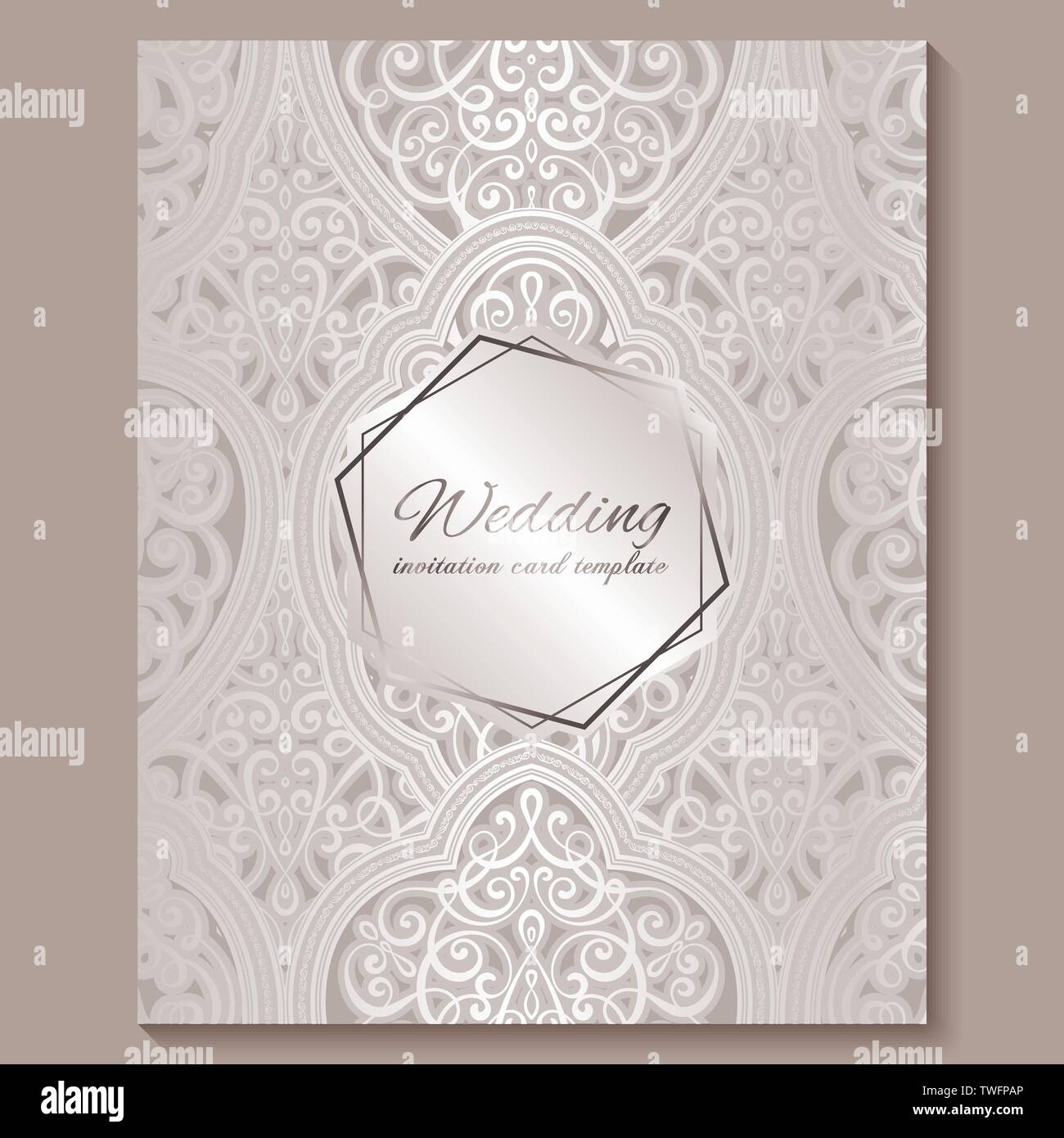 Wedding invitation card with silver shiny eastern and baroque rich ...