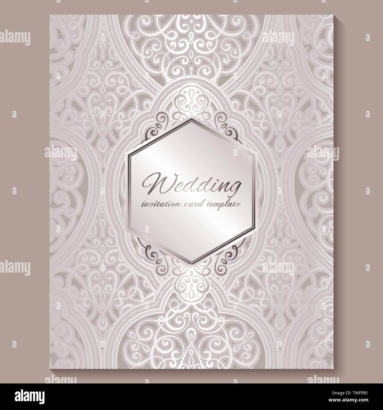Wedding invitation card with silver shiny eastern and baroque rich ...