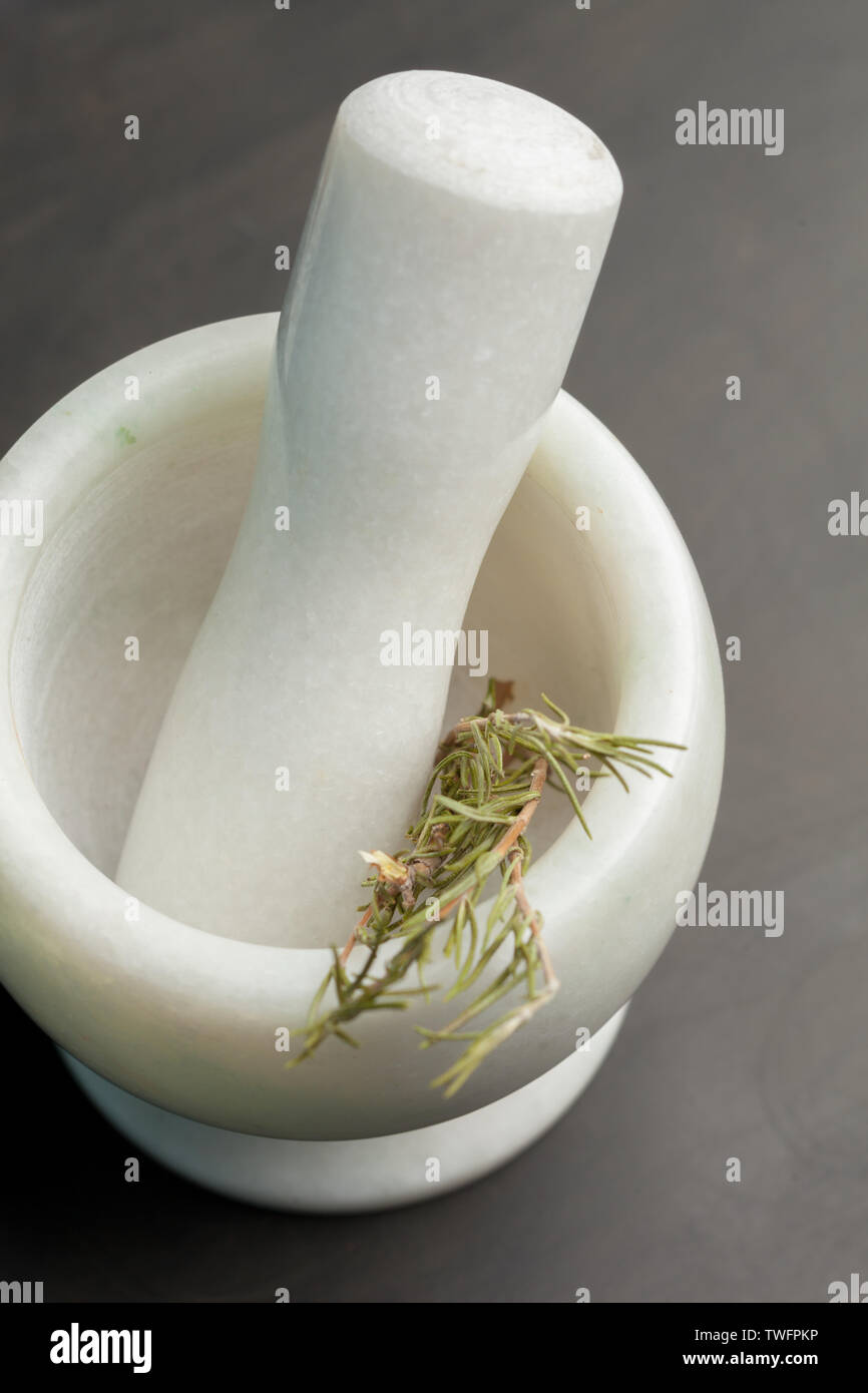 Ceramic Mortar with Pestle and fresh spices Stock Photo - Alamy