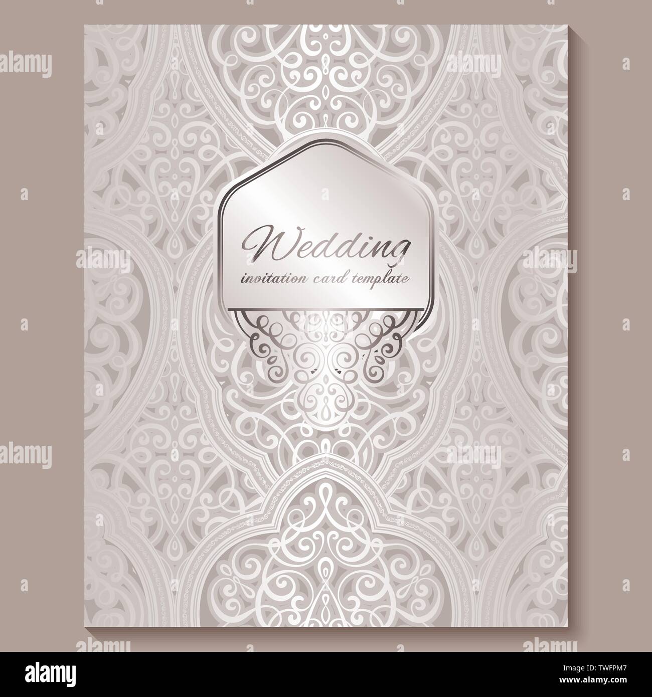 Wedding invitation card with silver shiny eastern and baroque rich ...