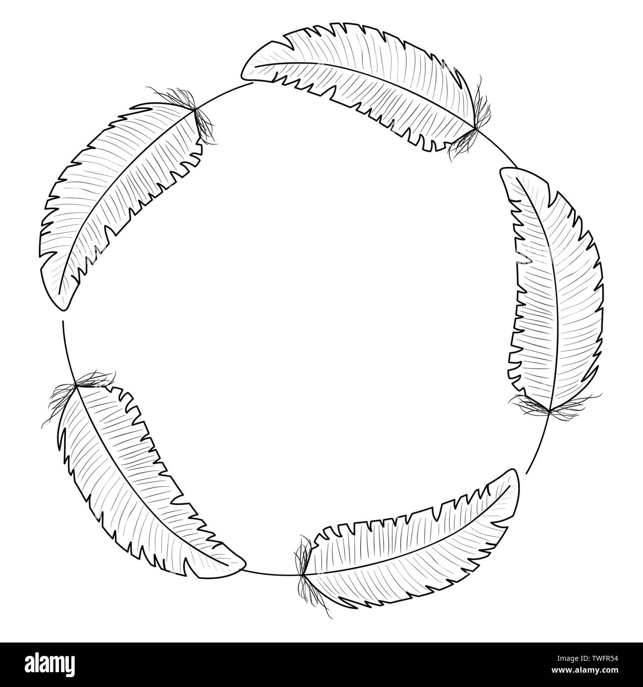circular bohemian frame with feathers vector illustration design Stock ...