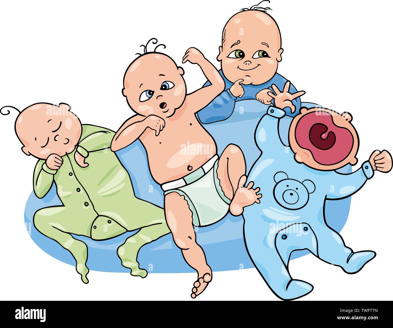 Cartoon Illustration of Cute Little Baby Children Group Stock Vector ...