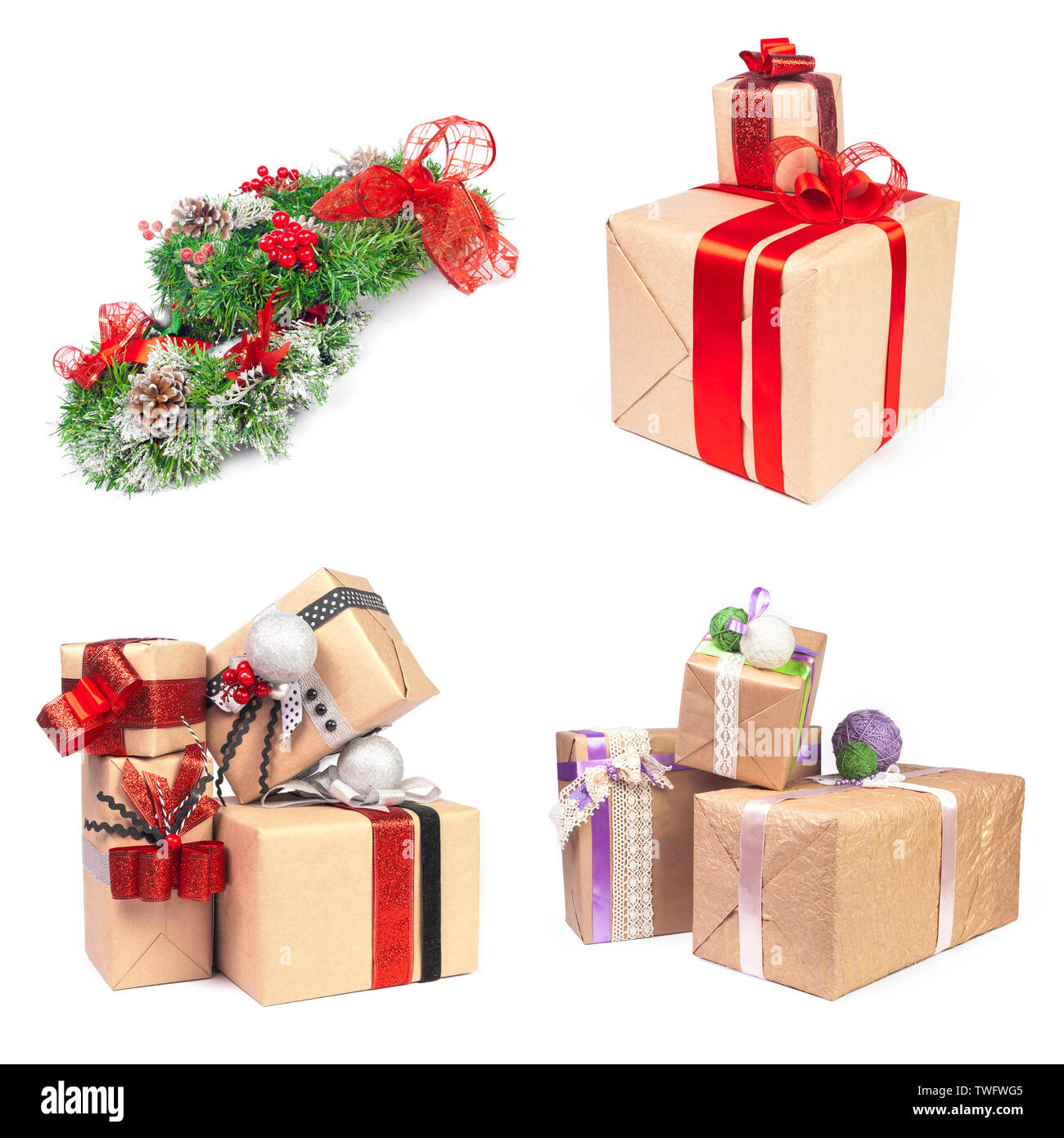 Group of Christmas objects isolated on white background Stock Photo - Alamy