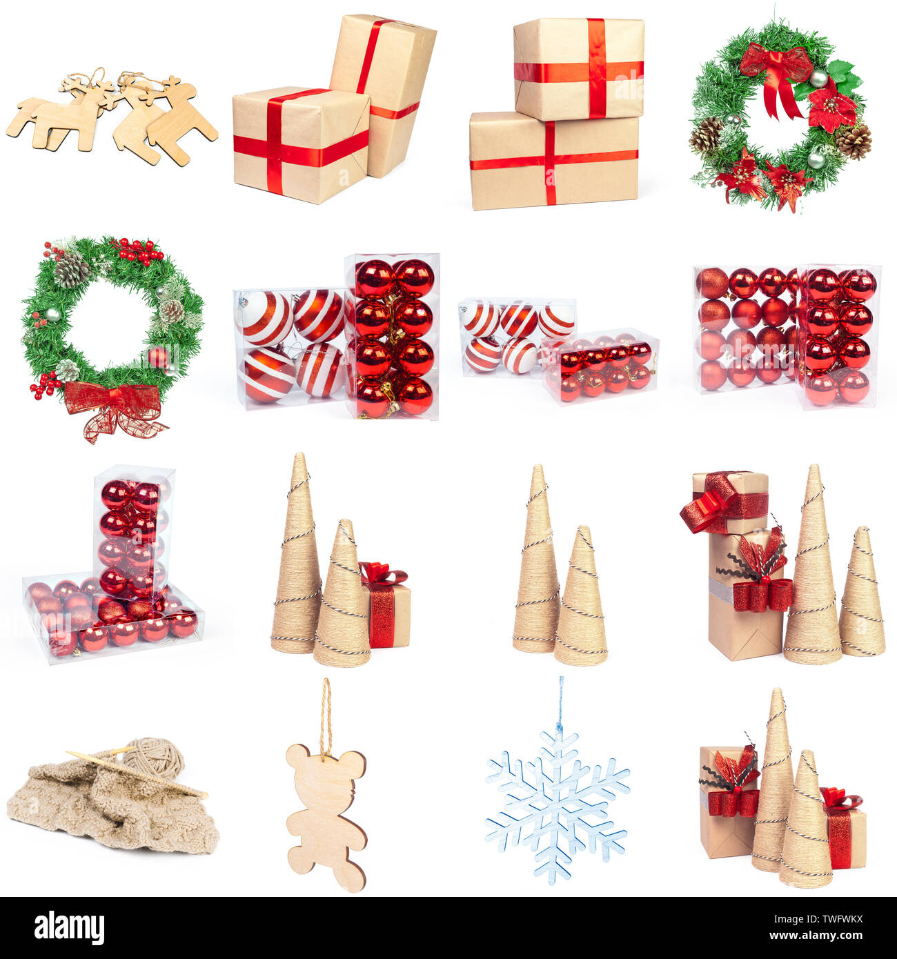 Group of Christmas objects isolated on white background Stock Photo - Alamy