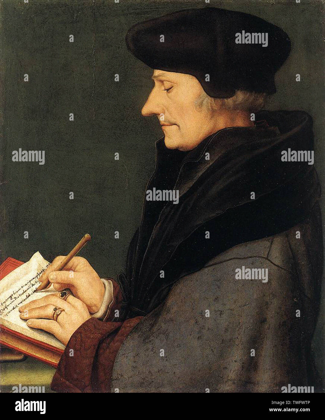 Hans Holbein the Younger - Portrait Erasmus Rotterdam Writing 1523 ...