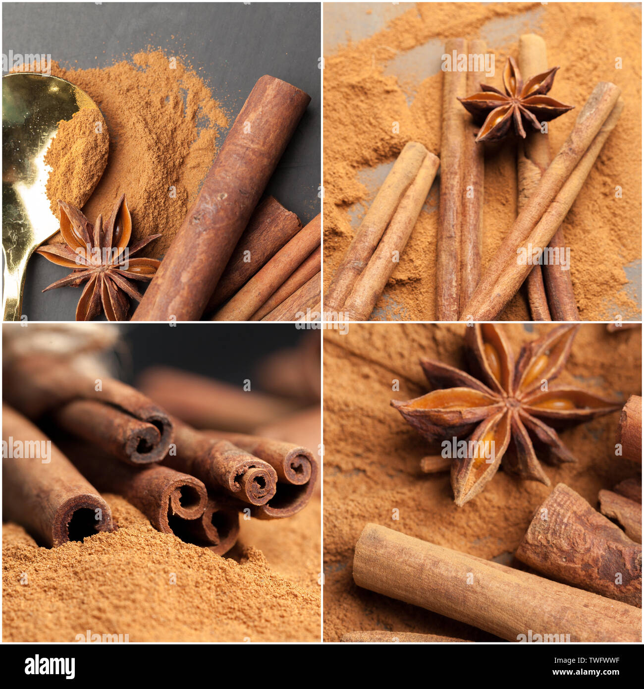 Collage spice cinnamon sticks Cut Out Stock Images & Pictures - Alamy
