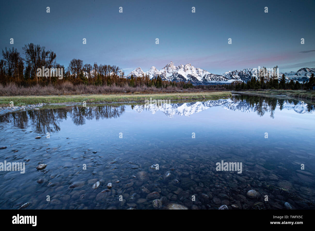 Panoramic Views of the Grand Teton mountain range with snake river from ...