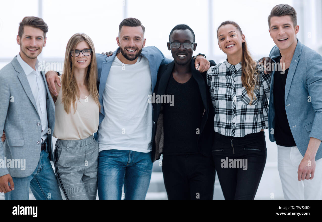 Casual group of people standing isolated over white background Stock ...