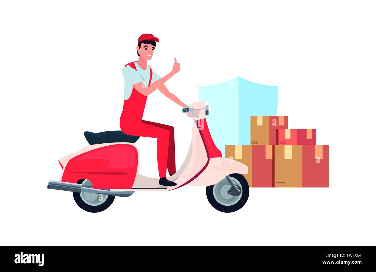 man riding motorcycle package fast delivery logistic vector ...