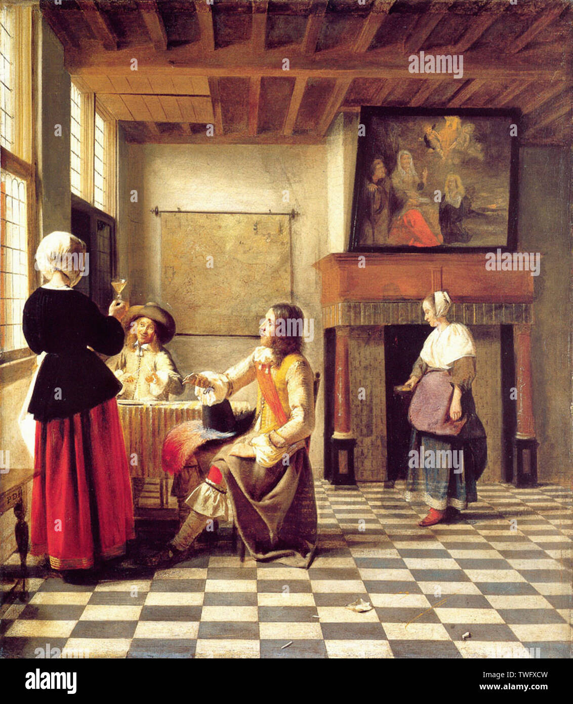 Pieter de Hooch - Woman Drinking Two Men Serving Woman 1658 Stock Photo ...