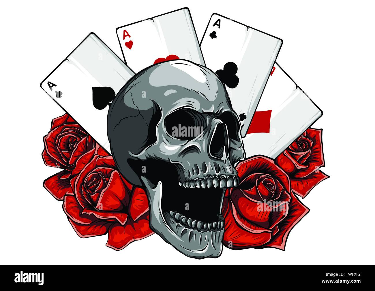Skulls with playing cards. Set of vector illustrations Stock Vector ...
