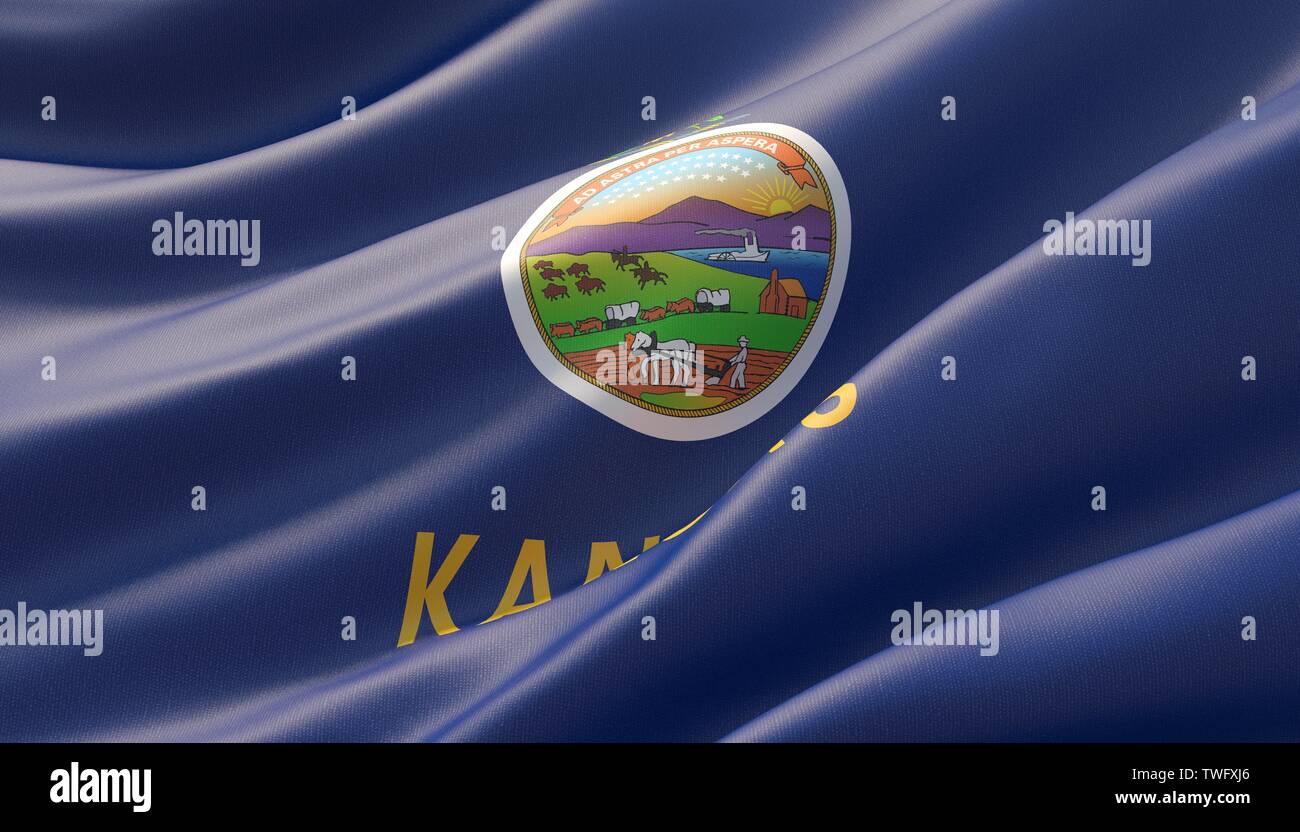 Flag of Kansas - United States of America states flags collection. 3D ...