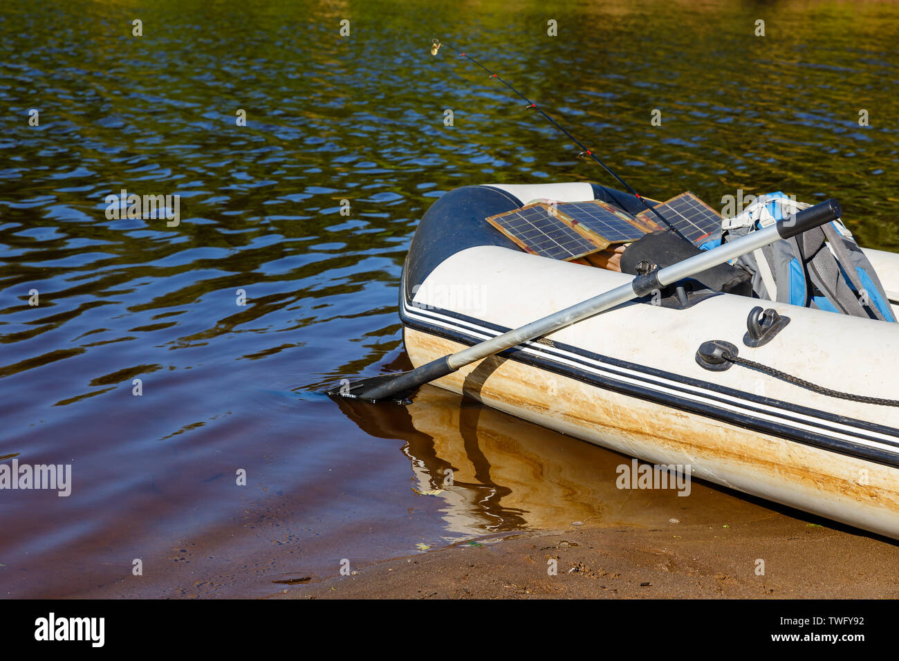 rubber boat, rubber boat on coast river Stock Photo - Alamy