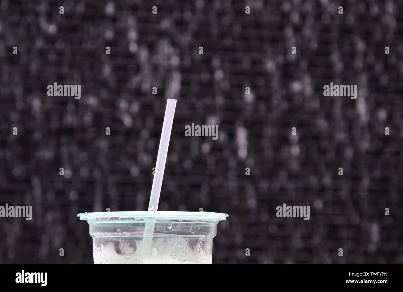 drink straw on plastic cup in water drop background Stock Photo - Alamy