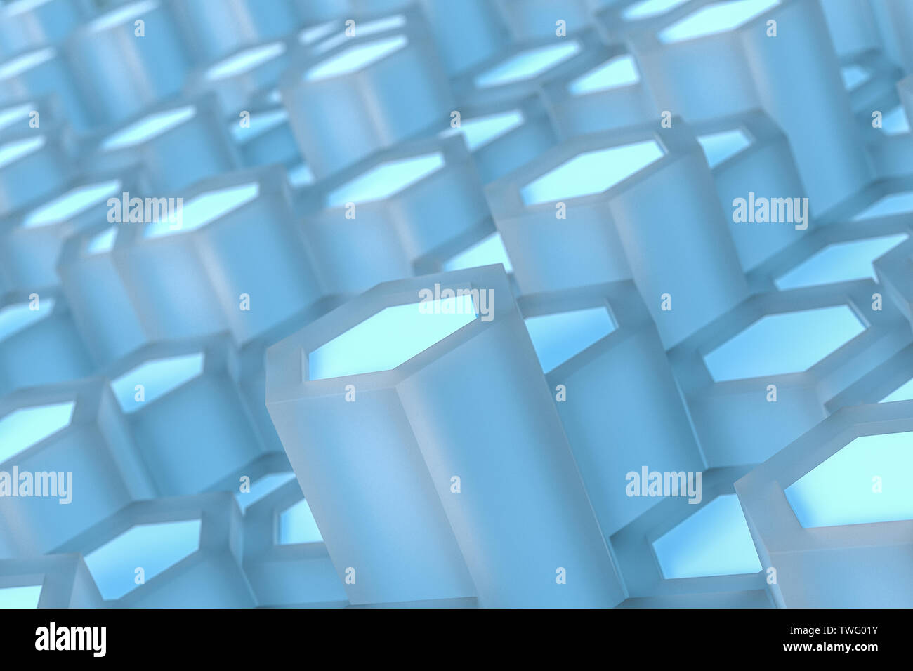 Blue transparent material hexagonal background, three-dimensional ...