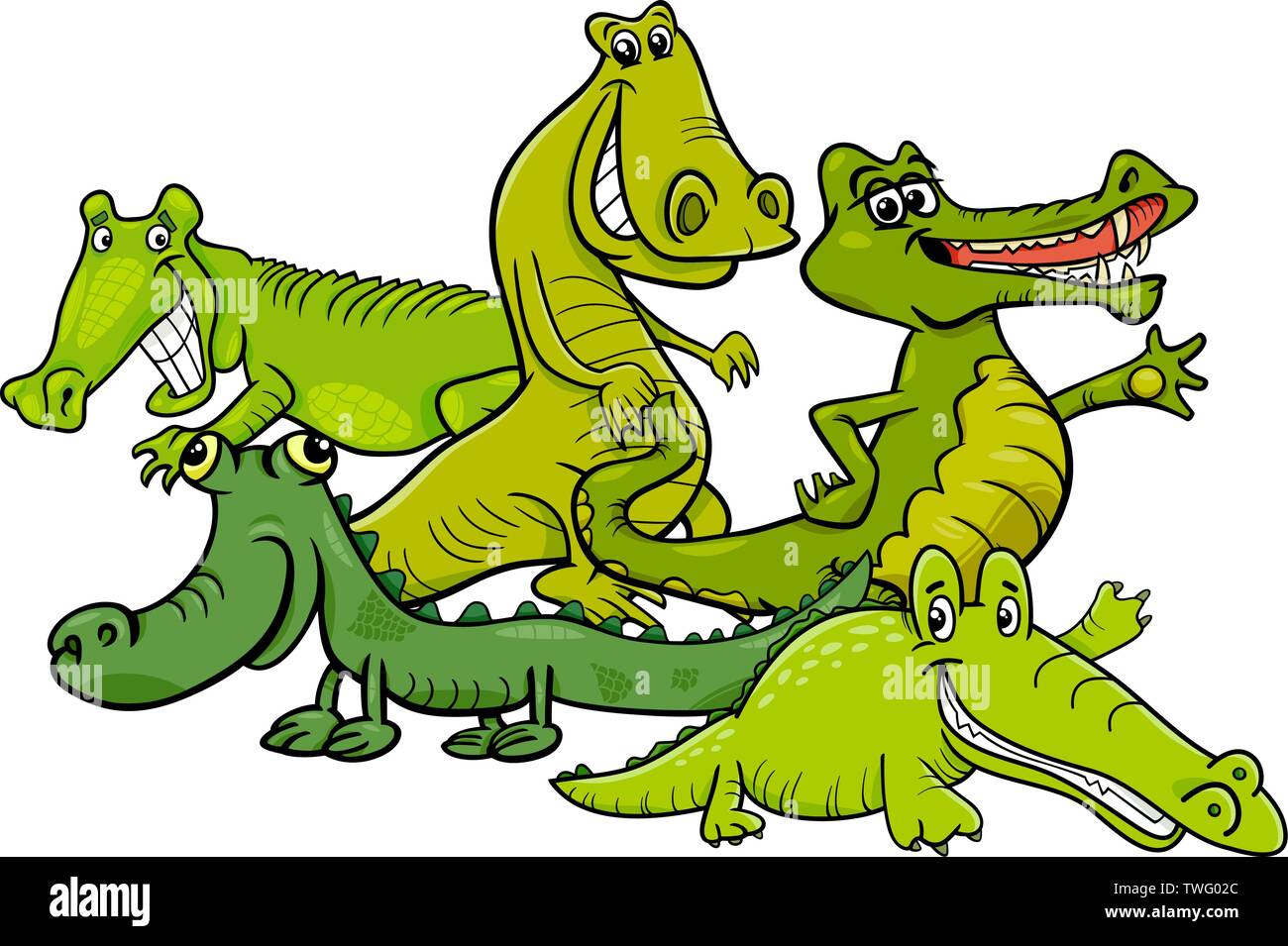 Cartoon Illustration of Funny Crocodiles Wild Animal Characters Group ...