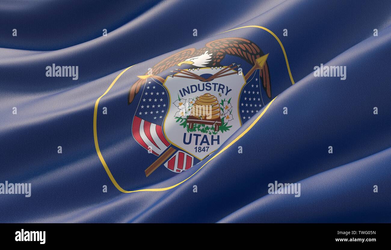 Flag of Utah - United States of America states flags collection. 3D ...