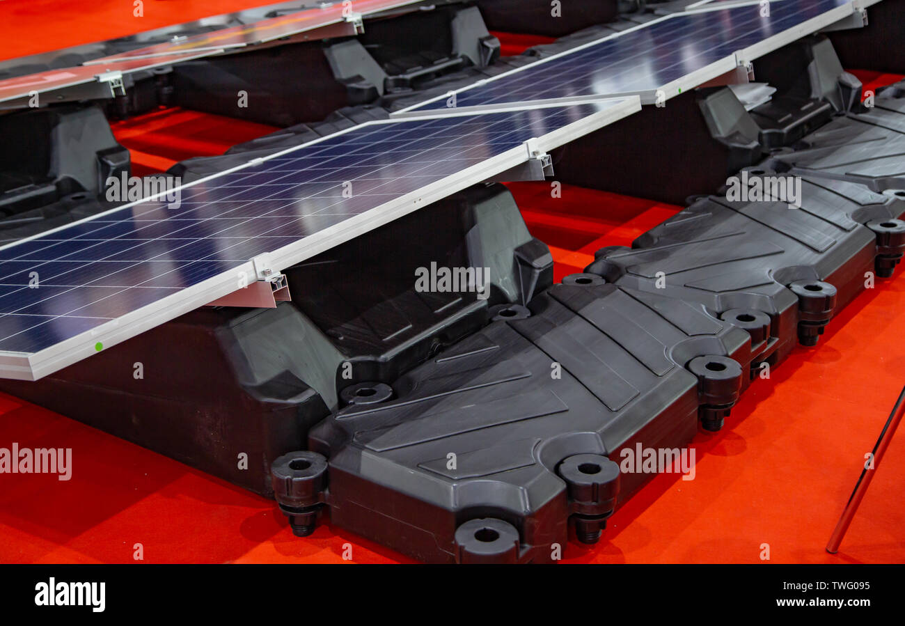 Floating solar cell for installation in solar farm Stock Photo - Alamy
