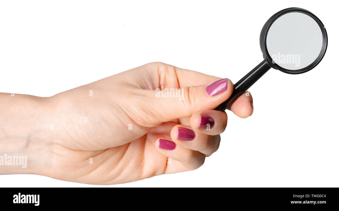 Hand holding magnifying glass isolated on white background Stock Photo ...
