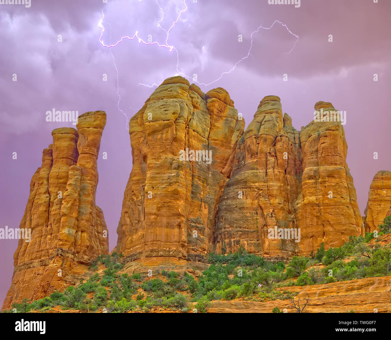 Lightning over Rock Spires, Brins Mesa, Sedona, Arizona, United States ...