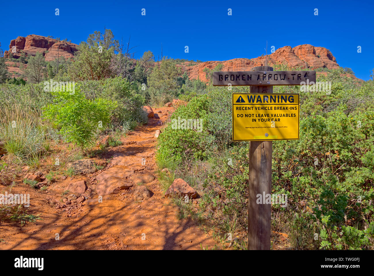 Broken Arrow Trail Warning Sign, Sedona, Arizona, United States Stock ...