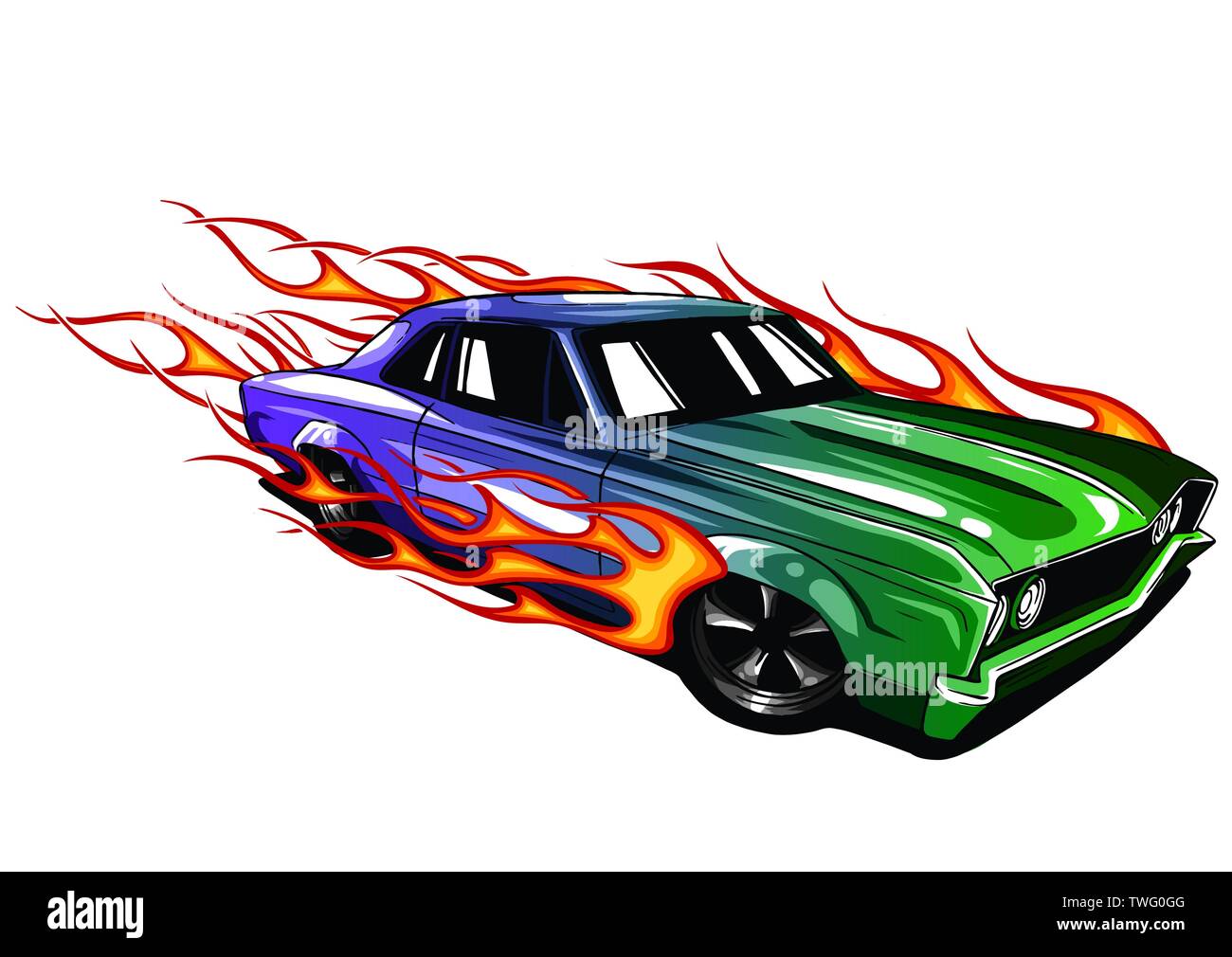 vector muscle car with flames Crazy race Stock Vector Image & Art - Alamy