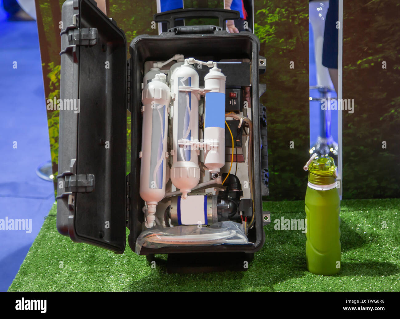 Portable field water filter for camping survival Stock Photo - Alamy