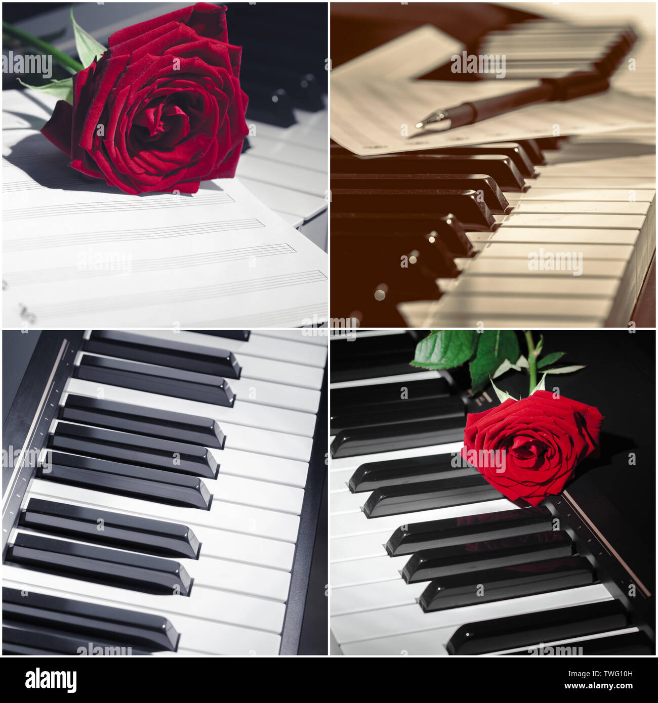 Piano keyboard close up. collage Stock Photo - Alamy