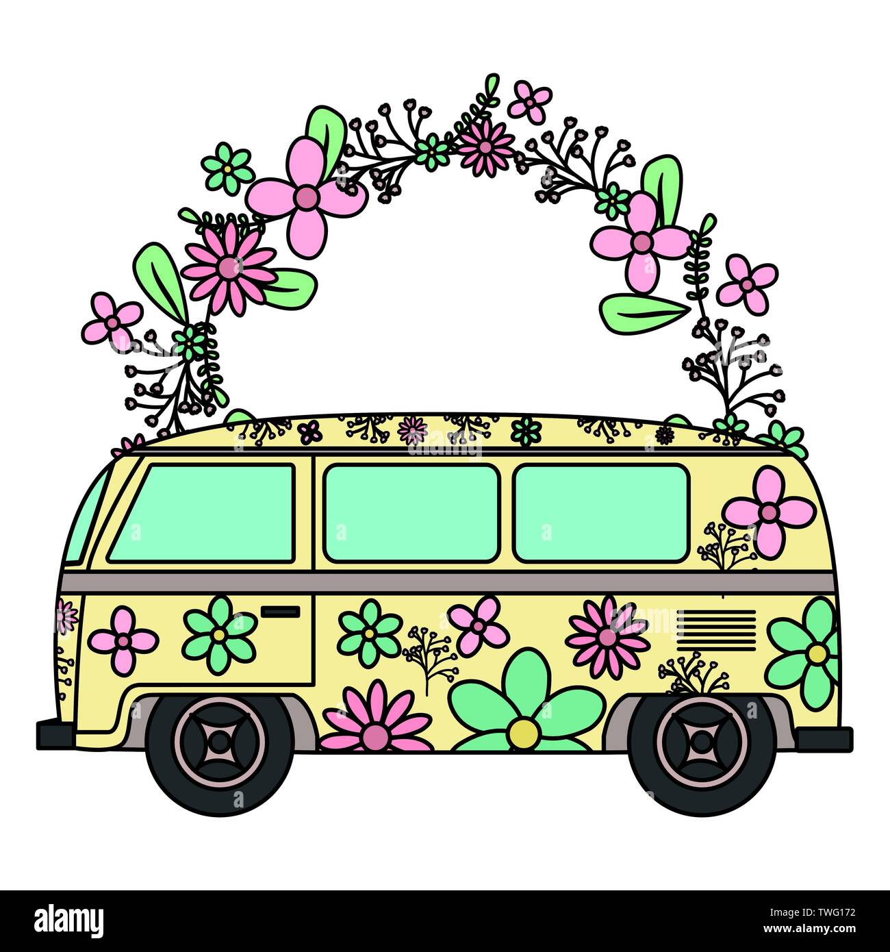 Painted hippie van bus Cut Out Stock Images & Pictures - Alamy