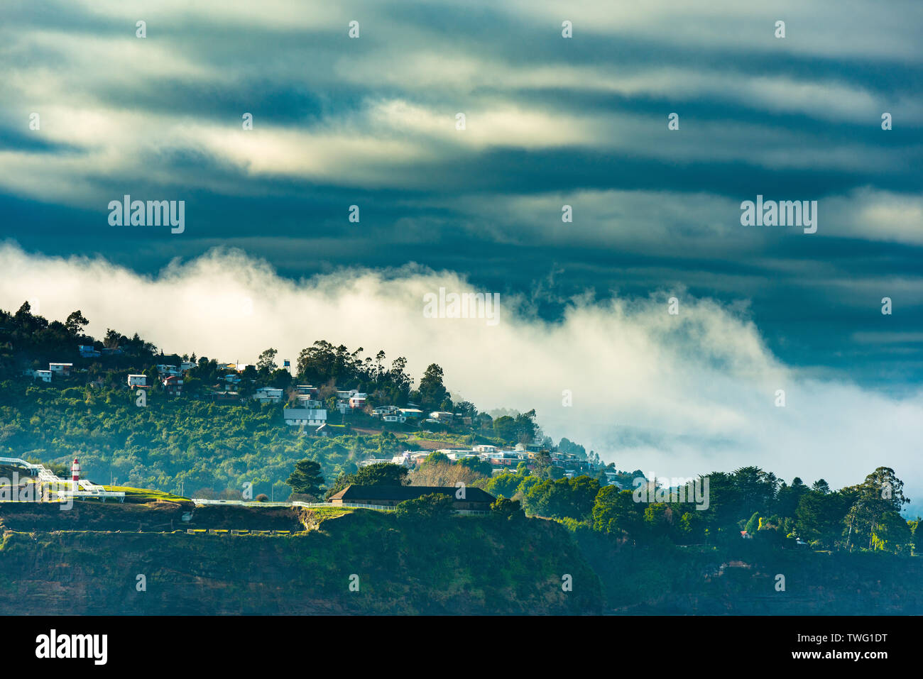 View of Niebla, a small town in the river mouth of Valdivia River ...