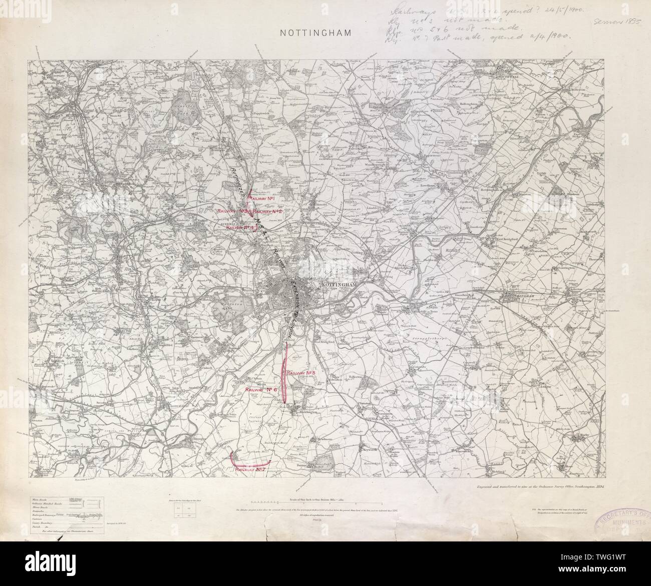 MS&LR/Great Central Railway planning map. Nottingham. ORDNANCE SURVEY ...