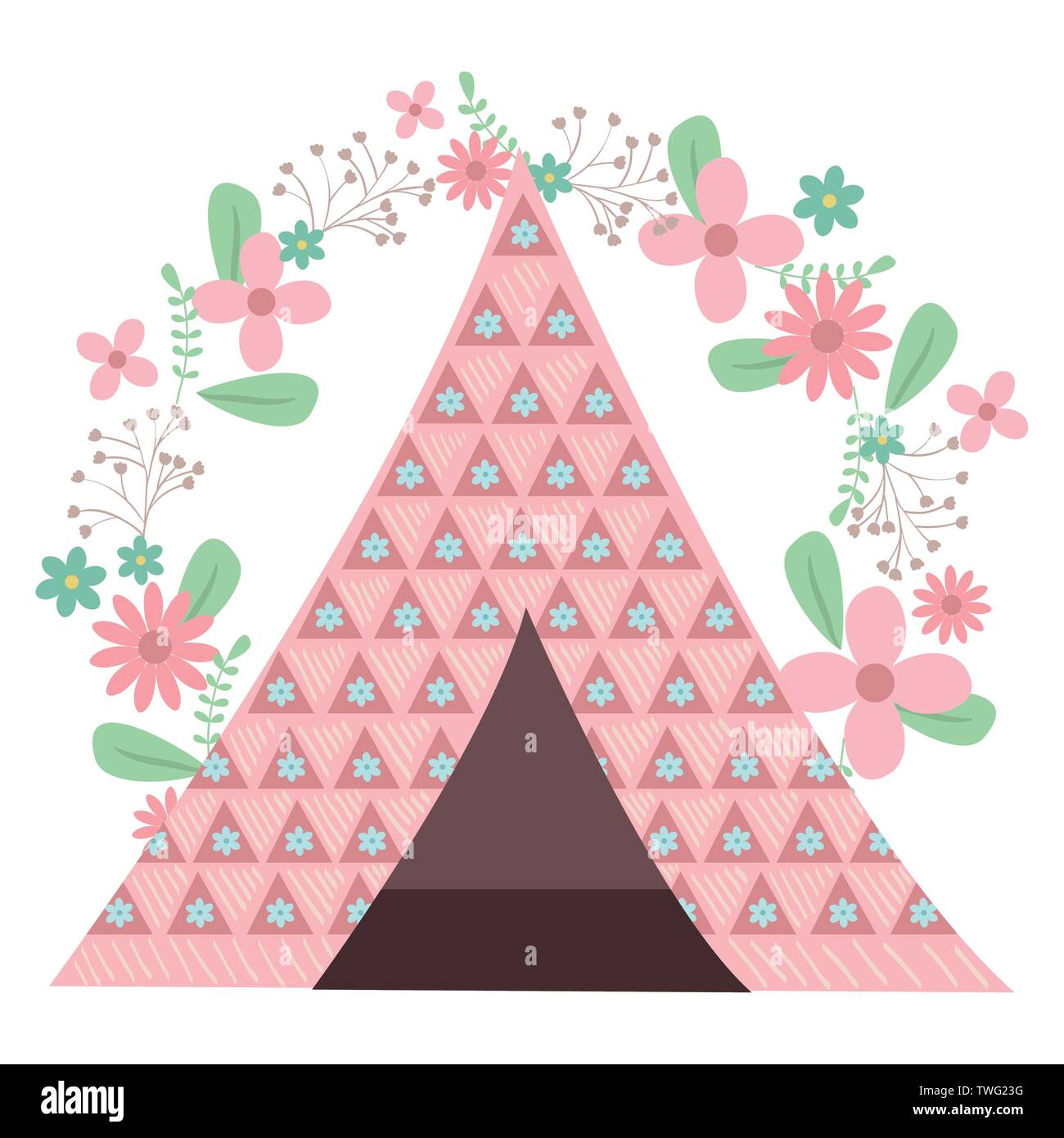 indian tent with flowers pattern and crown vector illustration design ...