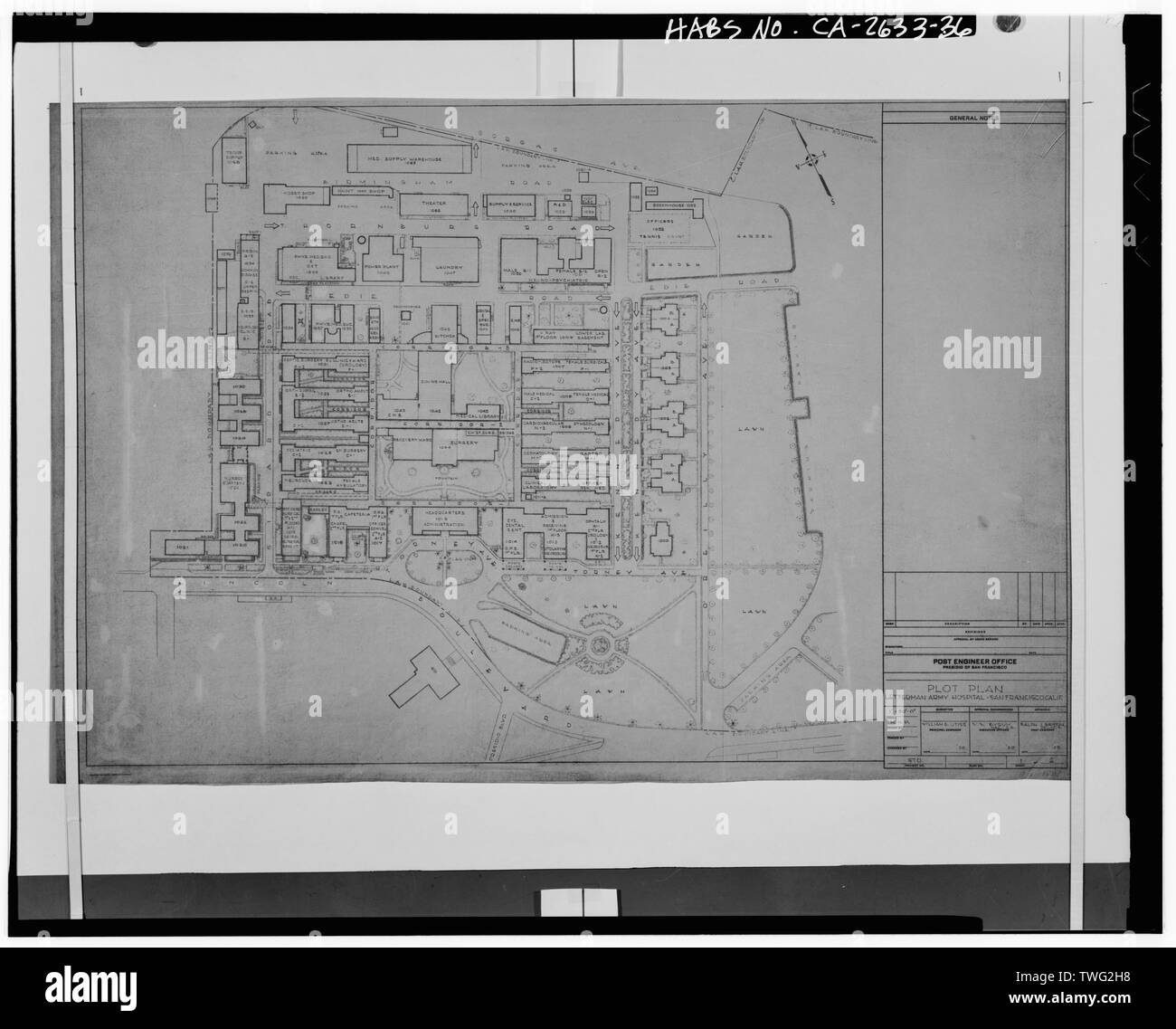 Post Engineer Office, Presidio of San Francisco. Plot Plan, Letterman ...