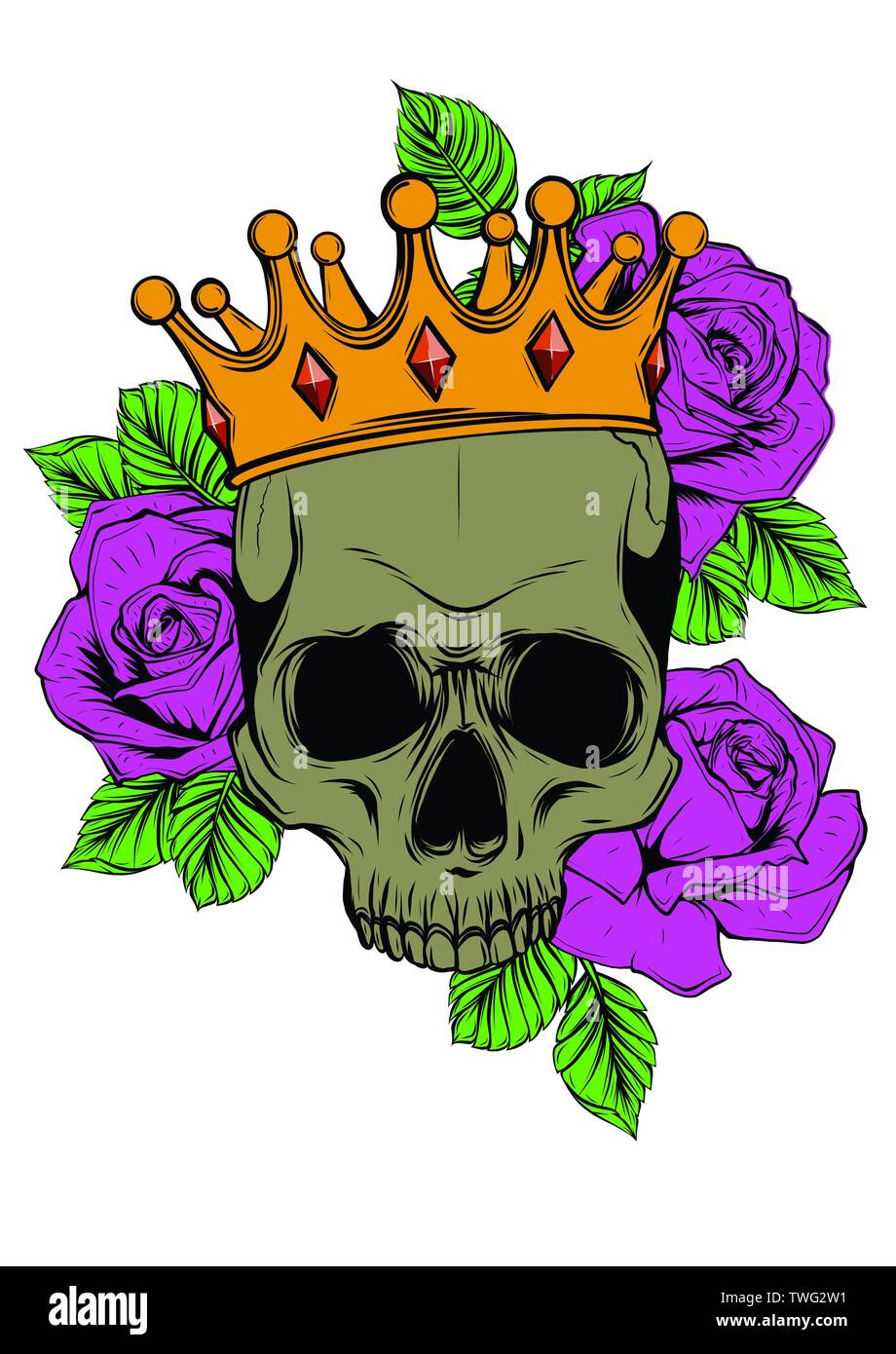 Vector illustration human death skull in crown with roses Stock Vector ...