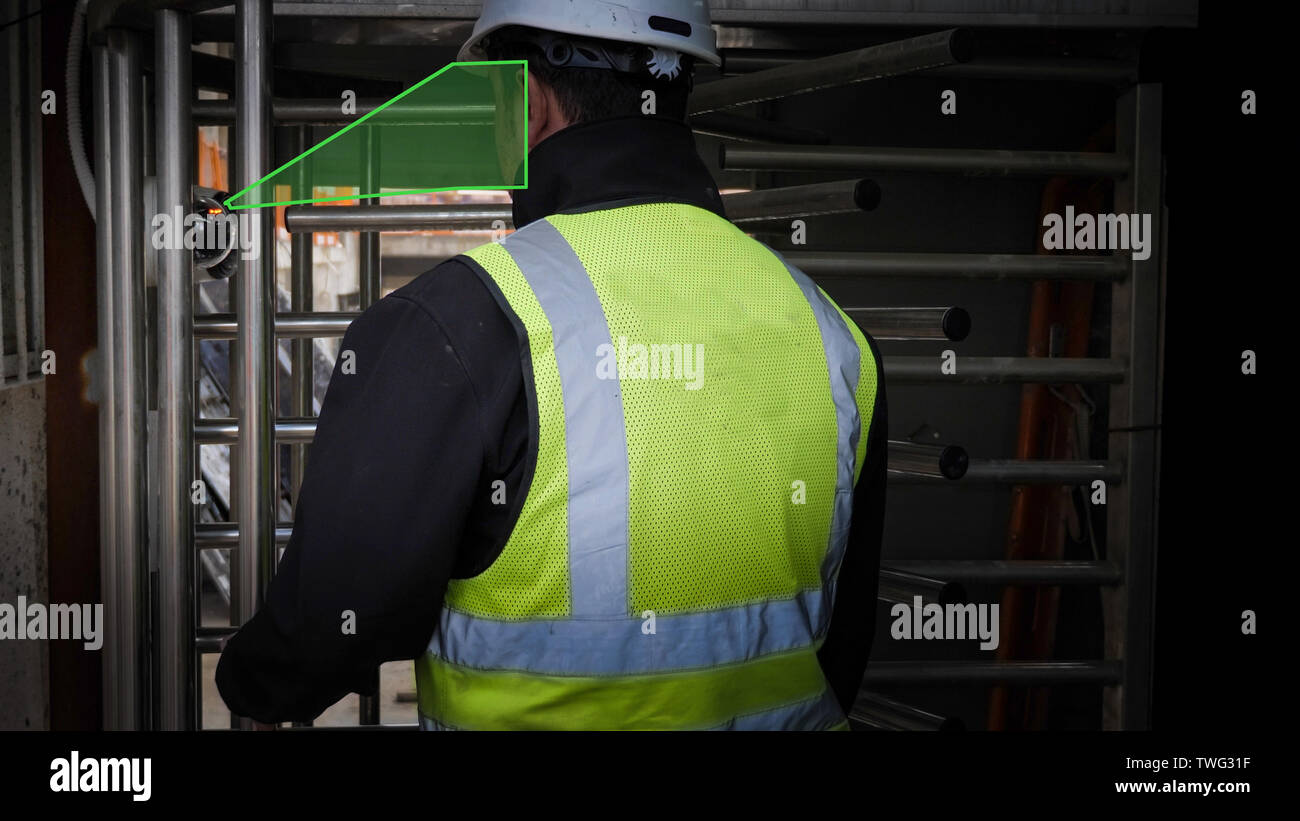 Advanced recognition face scanner at a gate scanning the face of an ...