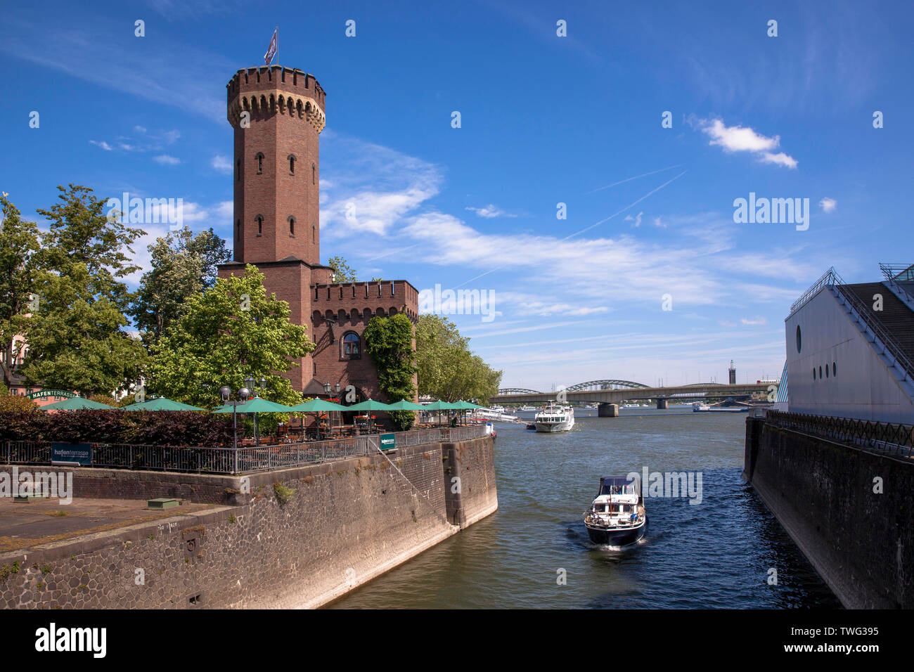Germany, Cologne, the Malakoff tower at the Rheinau harbour, on the ...
